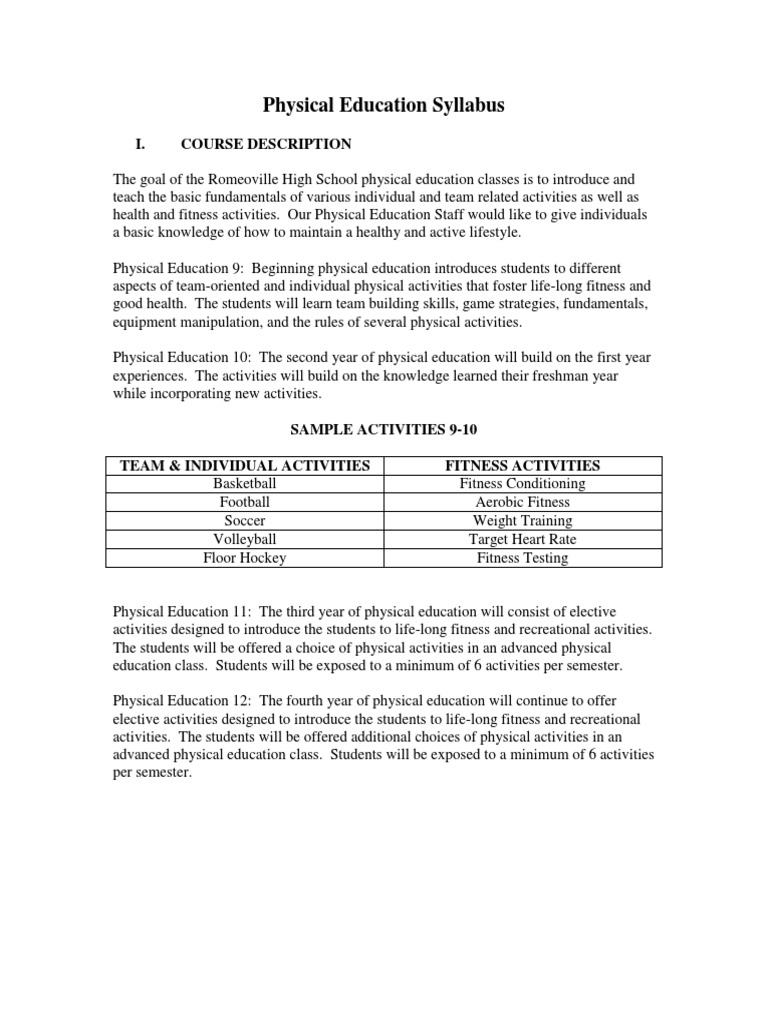 PE Course Syllabus | PDF | Physical Education | Physical Fitness