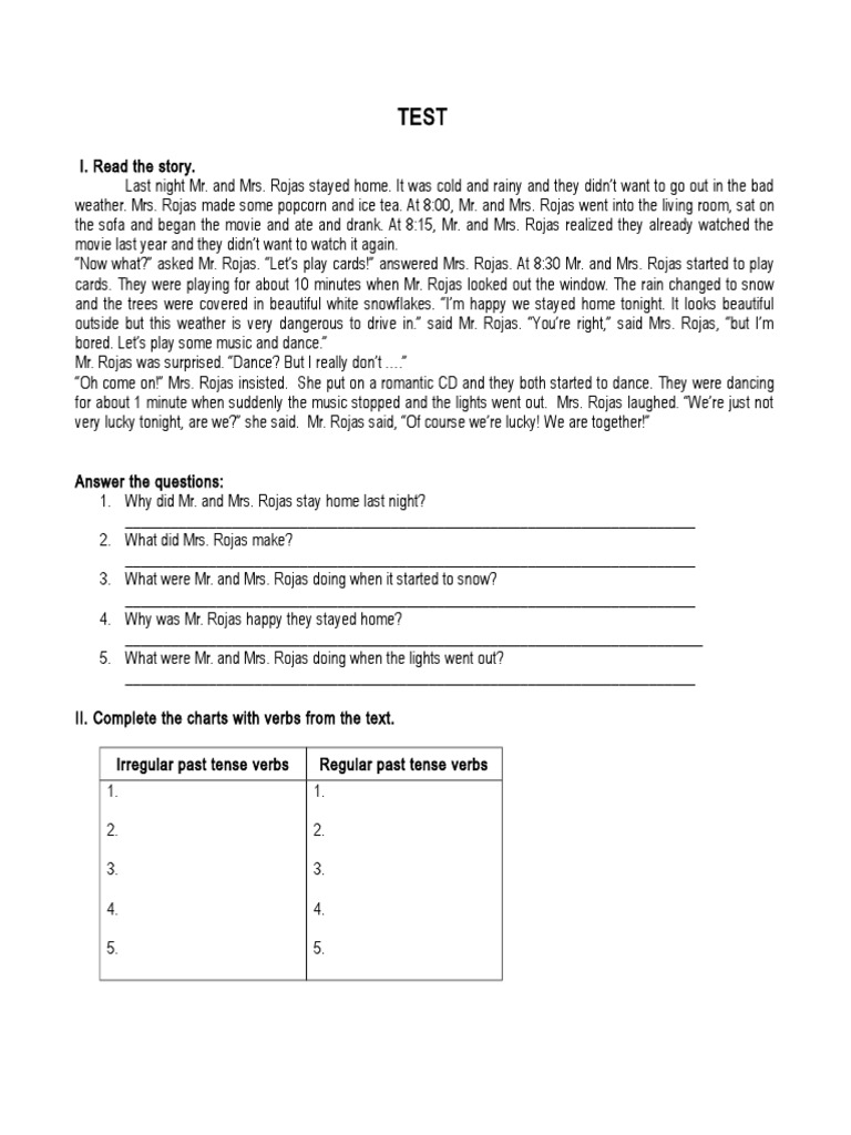 Past and Past Continuous Reading Comprehension and Reading ...
