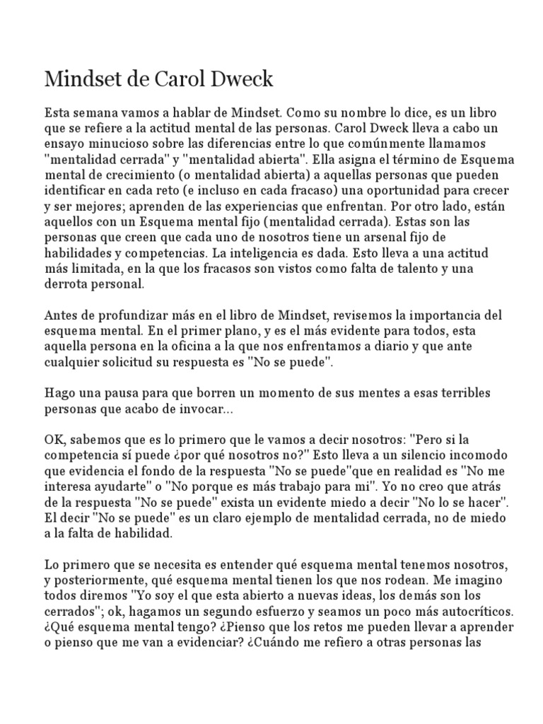 Mindset de Carol Dweck PDF | PDF | Creatividad | Aprendizaje