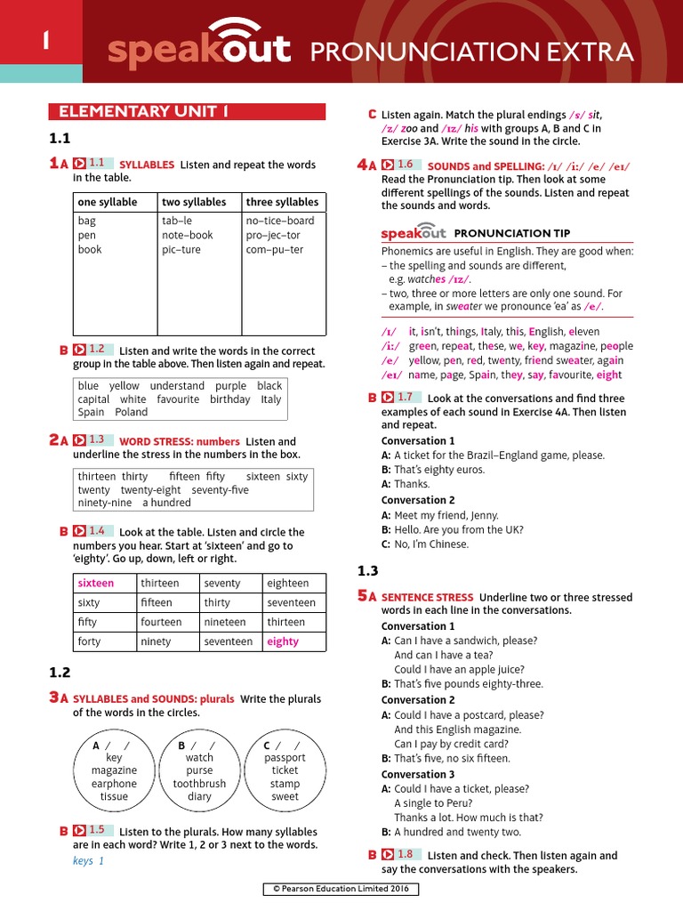 Speakout Pronunciation Extra Elementary Unit 1 | PDF | Stress (Linguistics) | Syllable