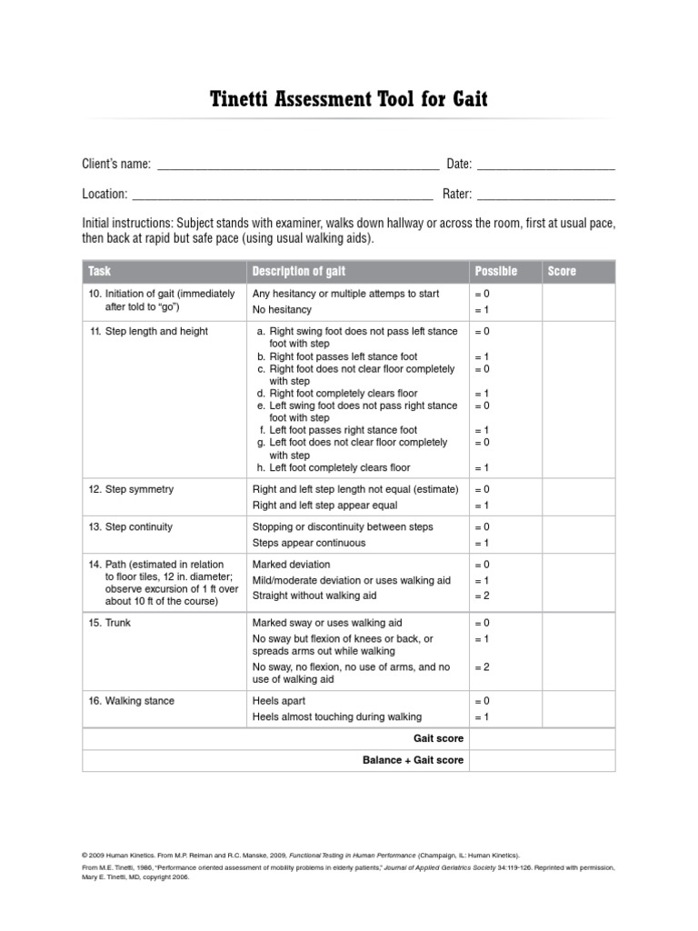 Tinetti Assessment Gait | PDF