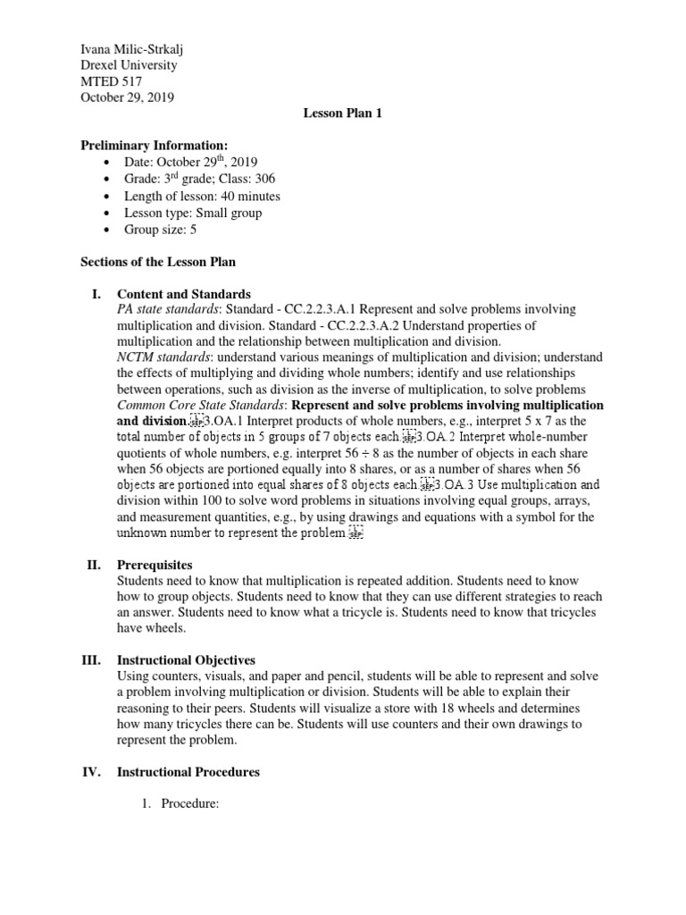 Lesson Plan 1 Lesson Analysis 1 | PDF | Multiplication | Matrix ...