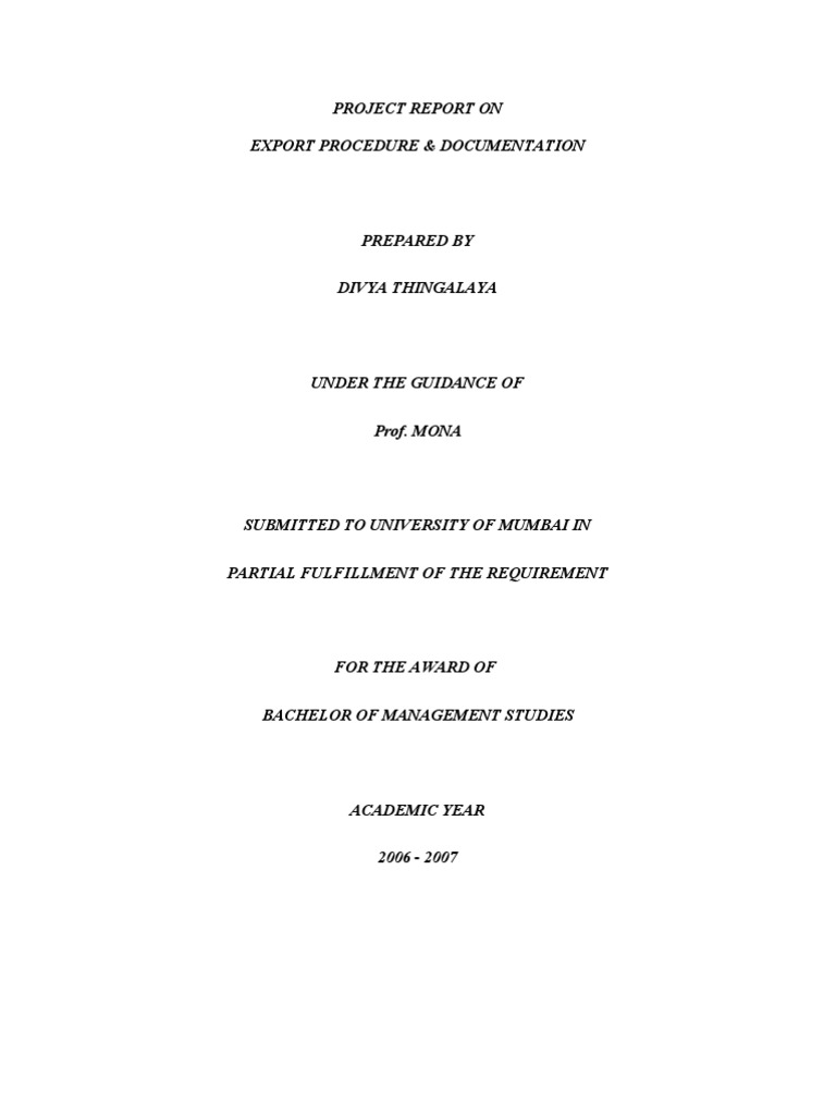 100 Marks Project On Export Procedure and Documentation Finally ...