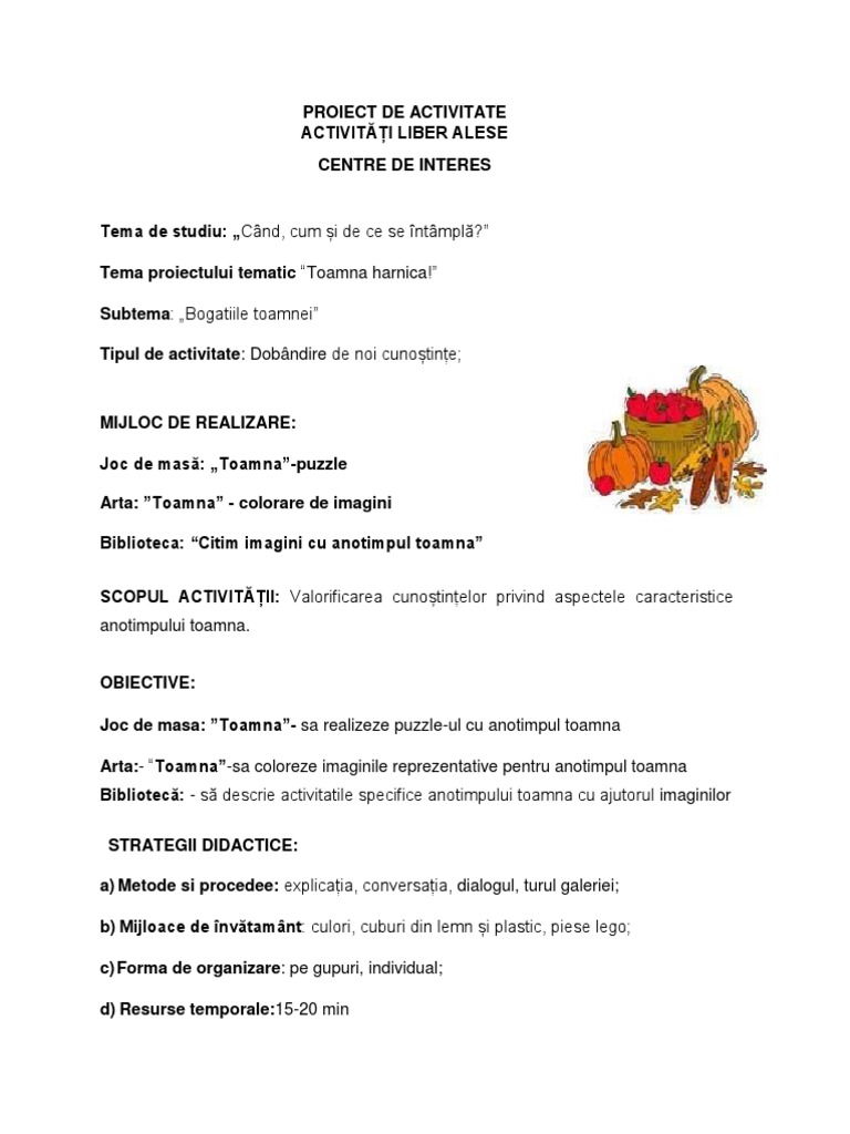 Proiect BOGATIILE TOAMNEI CENTRE - ALA I | PDF