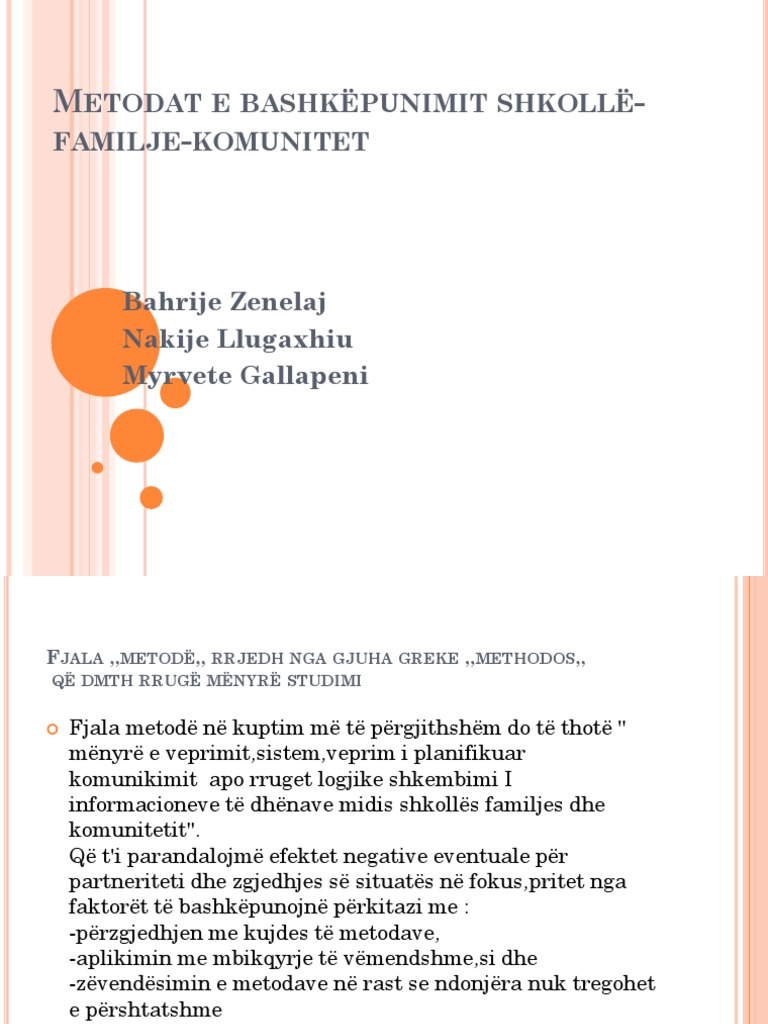 Metodat e Bashkpunimit Shkoll-Familje-Komunitet | PDF
