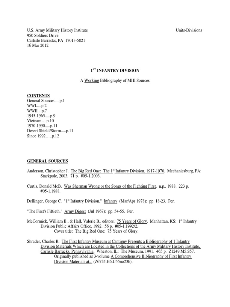 1st Infantry Division Reference Bibliography | PDF | Regiment | Battalion