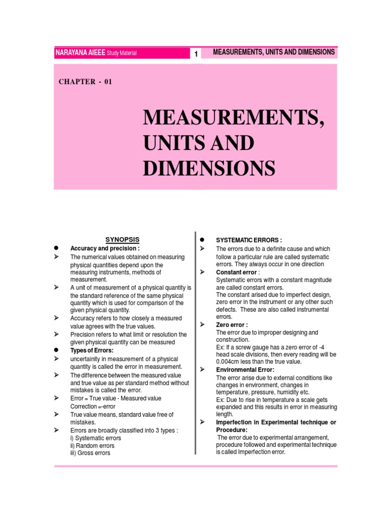 01-Measurements Units and Dimensions | PDF | Observational Error | Accuracy And Precision