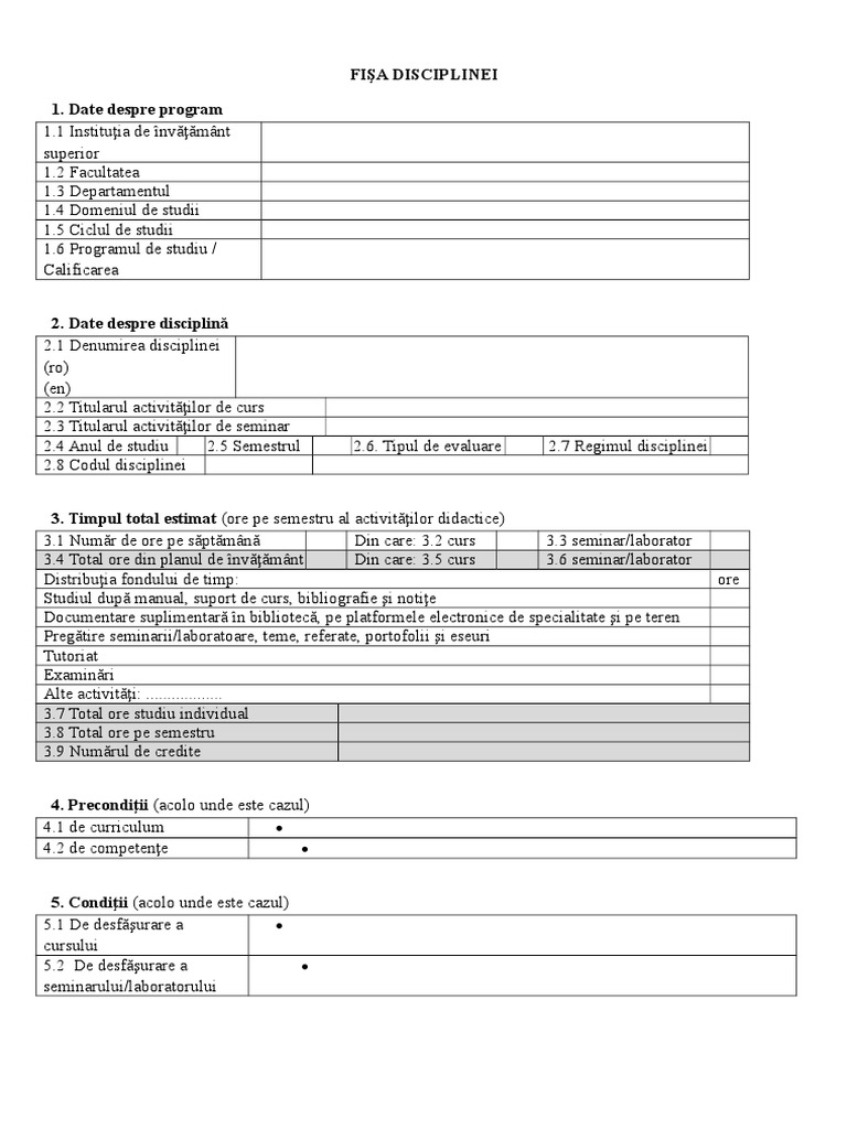 Model Fisa Disciplinei Romana | PDF