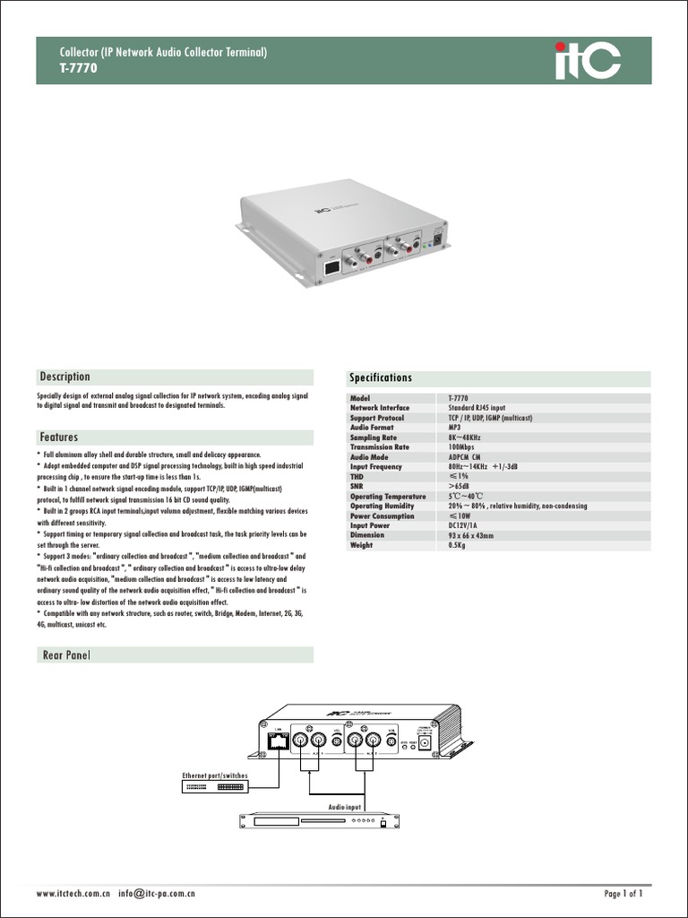 T-7700 Series IP Network Audio A Cquisition Terminal T-7770 | PDF ...