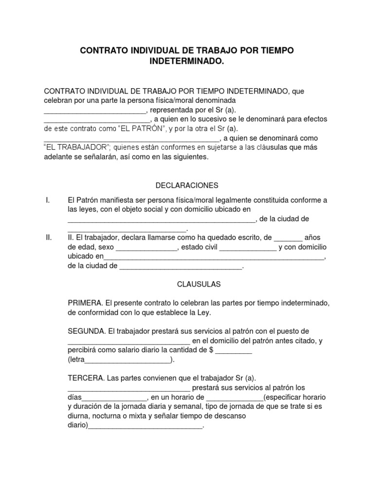 Contrato Individual de Trabajo Por Tiempo Indeterminado | PDF | Salario | Instituciones sociales