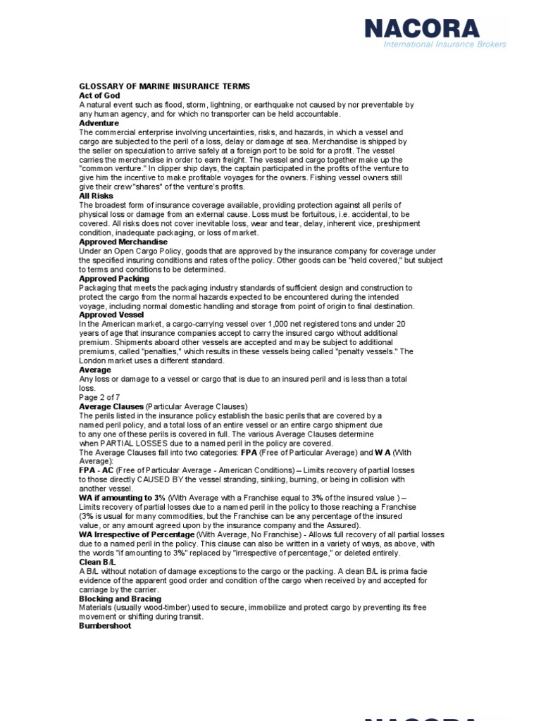 Glossary of Marine Insurance Terms | PDF | Insurance | Cargo