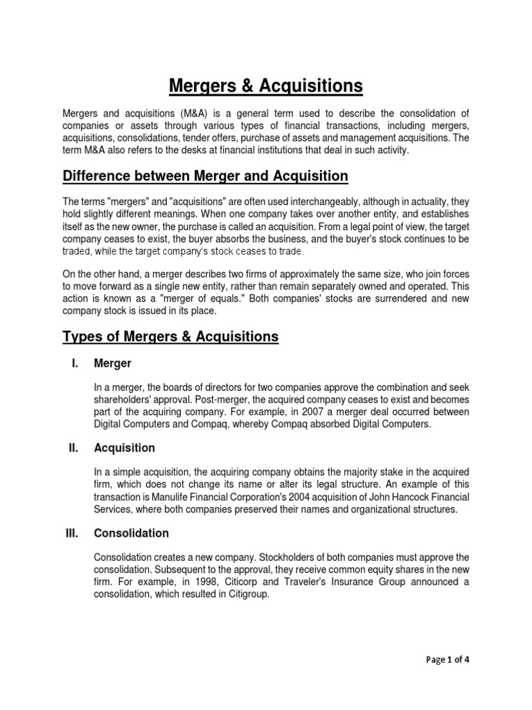Merger and Acquisition | PDF | Mergers And Acquisitions | Discounted ...