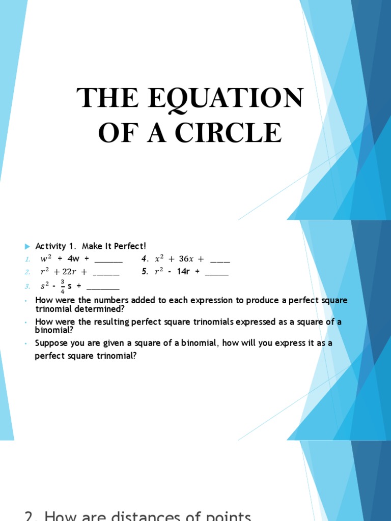 THE EQUATION OF A CIRCLE (Slides) | PDF