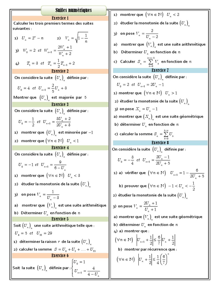 Exercices sur les suites numériques | PDF | Mathématiques élémentaires ...