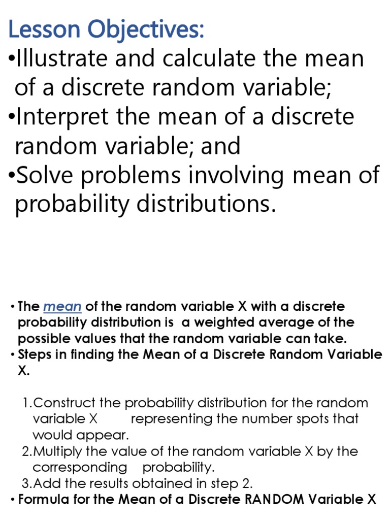 Computing The Mean of Discrete Probability Distribution | PDF
