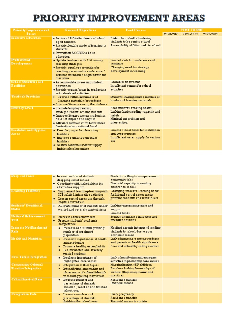 Priority Improvement Areas | PDF | Literacy | Inclusion (Education)