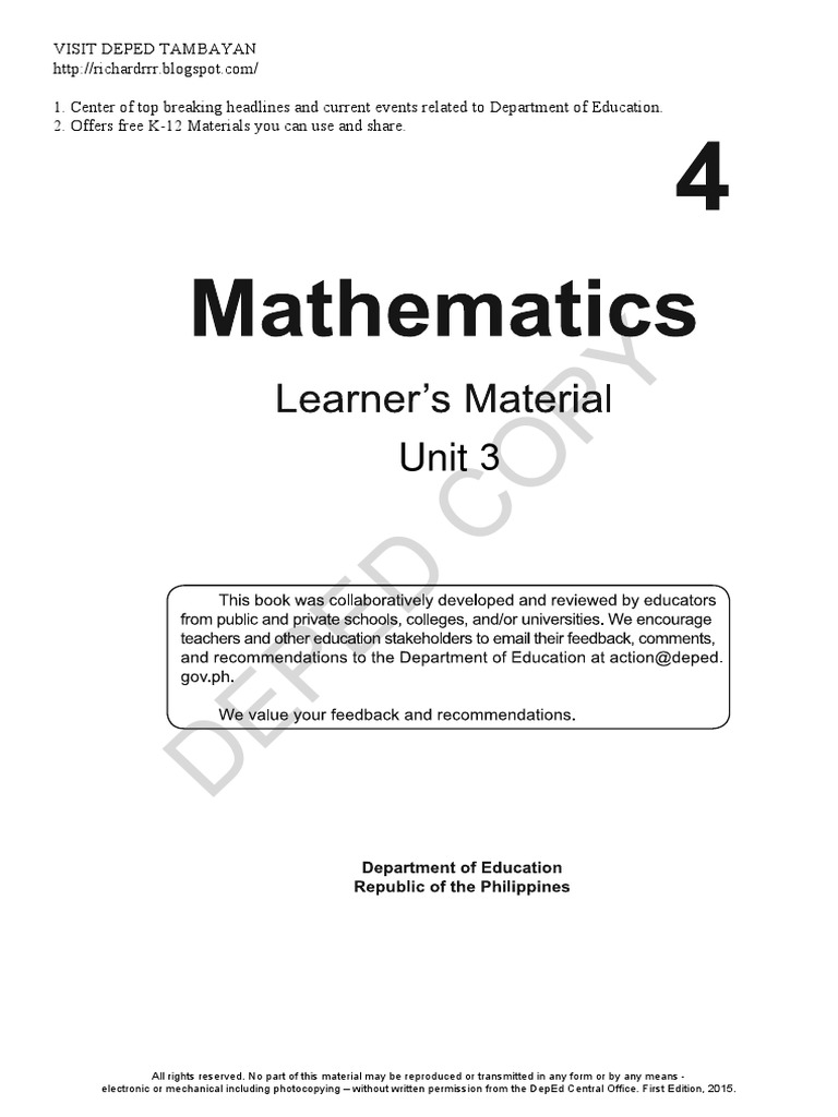 Math4 LM U3 PDF | PDF | Office Work | Media Technology