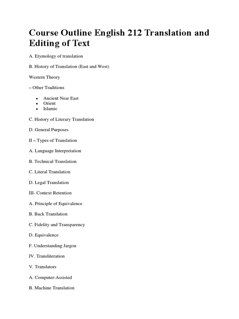 Course Outline English 212 Translation and Editing of | PDF | Language ...