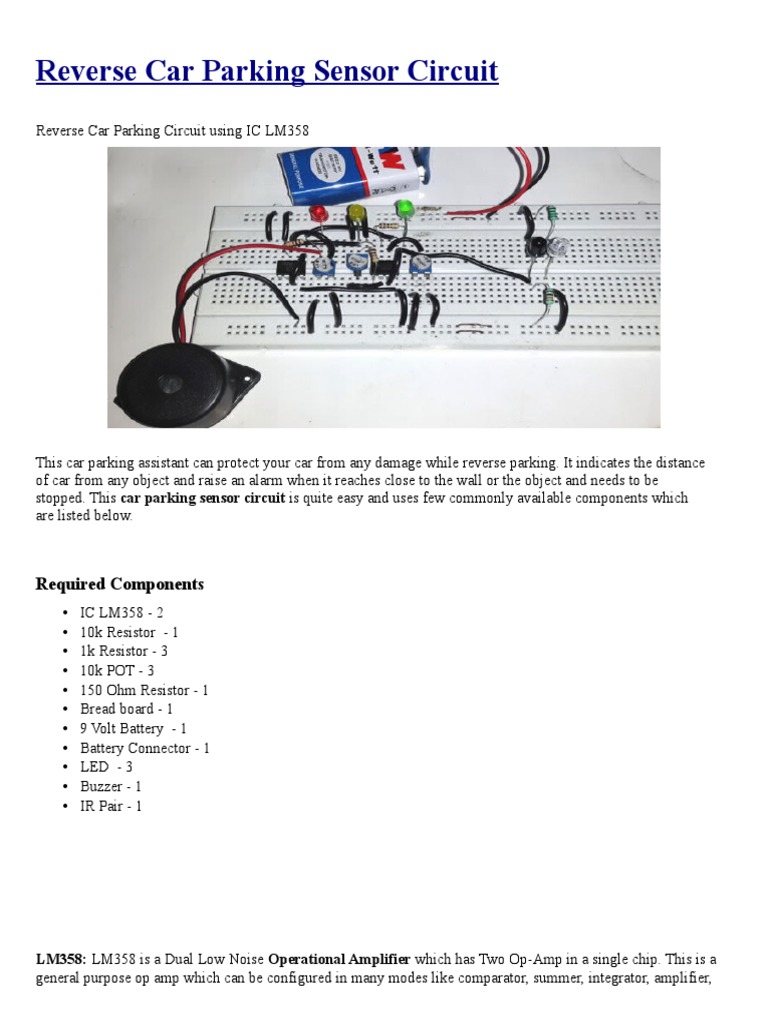 Reverse Car Parking Sensor Circuit | PDF | Operational Amplifier ... Reverse Car Parking Sensor Circuit | PDF | Operational Amplifier ...