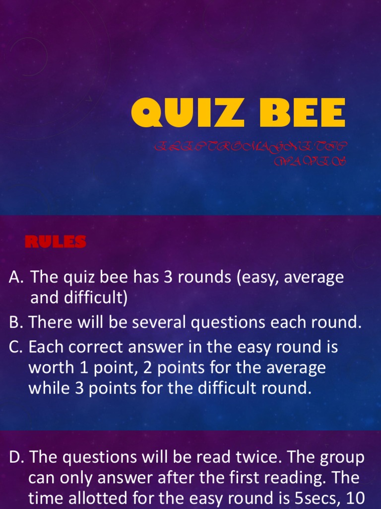 ELECTROMAGNETIC QUIZ BEE RULES AND ROUNDS | PDF | Electromagnetic ...