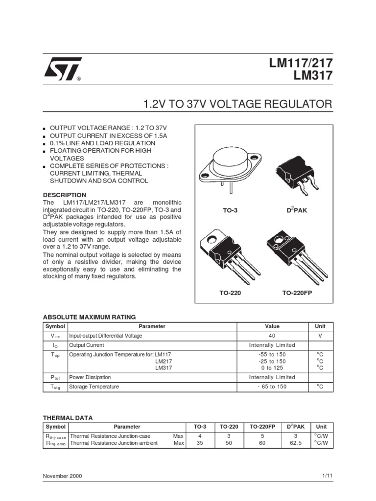 LM117/217 LM317: 1.2V To 37V Voltage Regulator | PDF | Capacitor ...