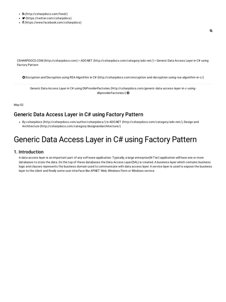 Generic Data Access Layer In C Using Factory Pattern Pdf Active X Data Objects Data