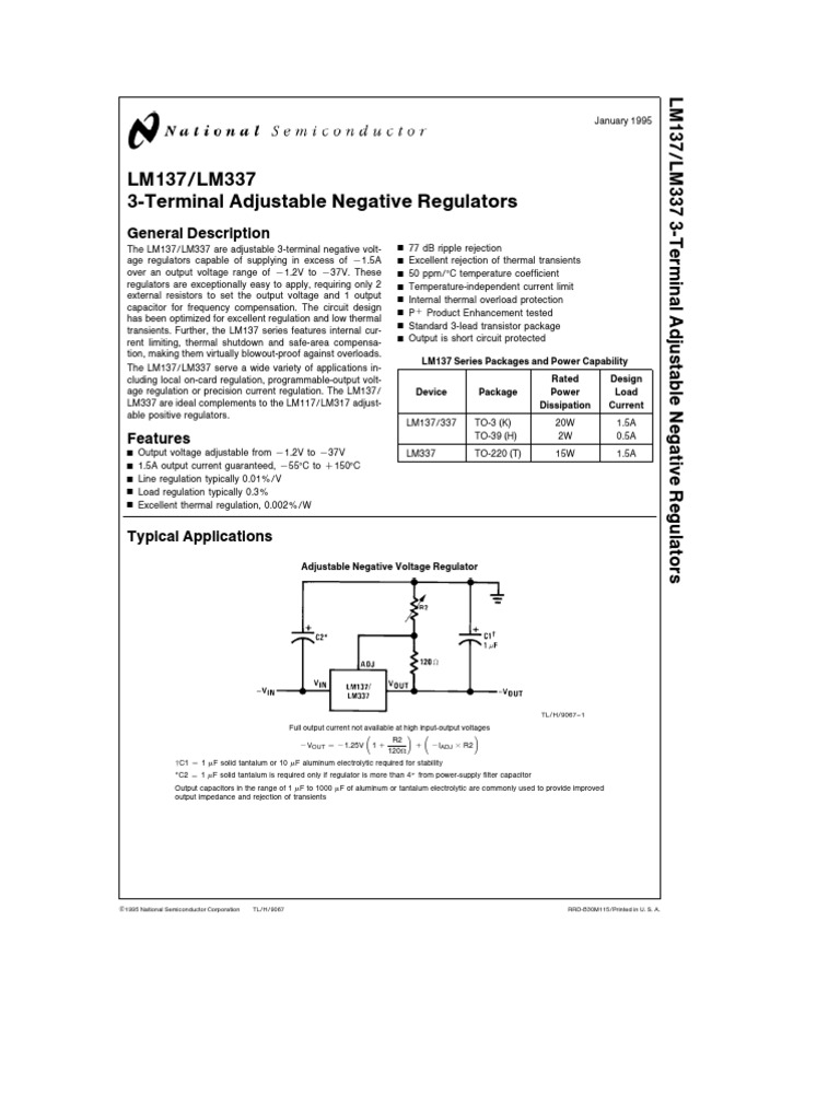 LM137/LM337 3-Terminal Adjustable Negative Regulators: General ...