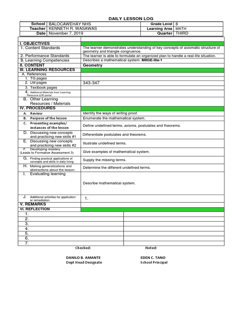 Math 8 Q3 Week 1 Day 1 | PDF | Axiom | Teaching Mathematics