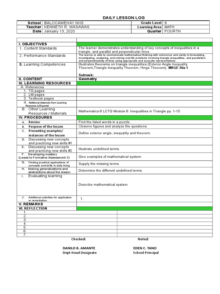 Math 8 Q3 Week 1 Day 1 | PDF | Teaching Mathematics | Triangle