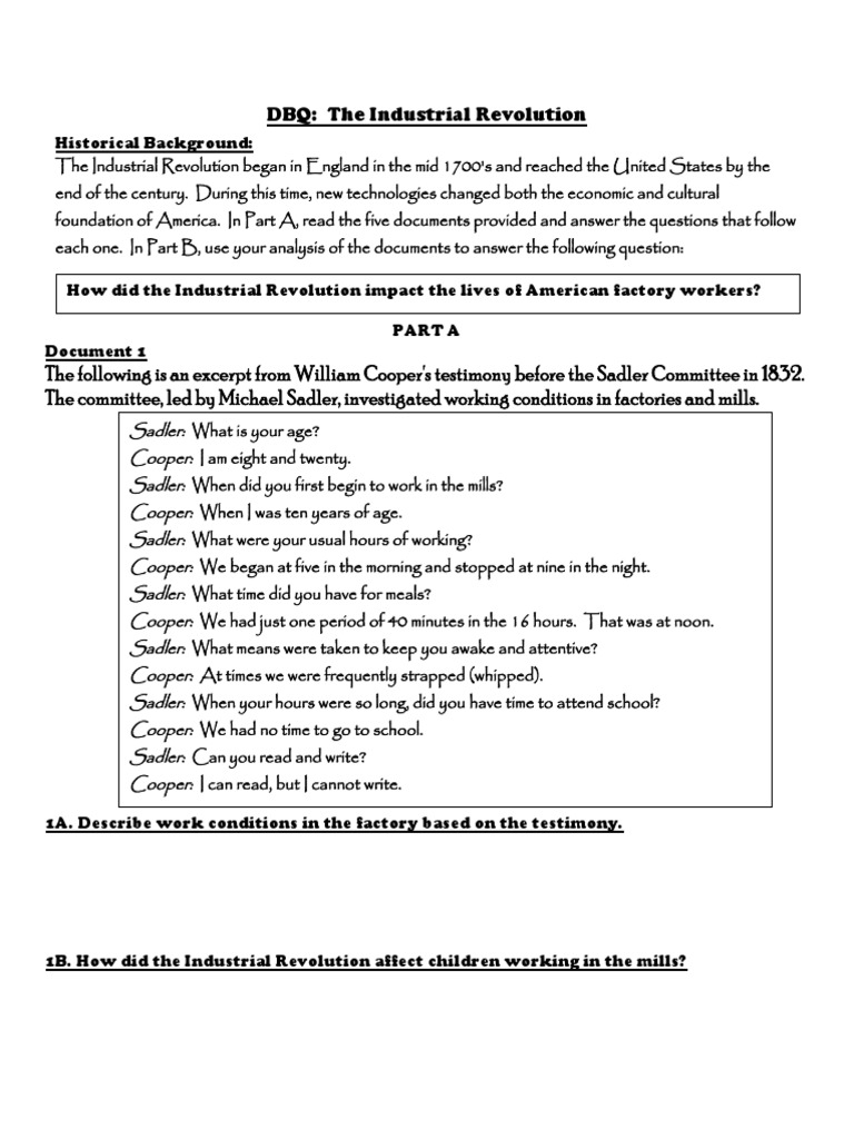 Industrial Rev DBQ 2 USE | PDF | Industrial Revolution | Occupational ...
