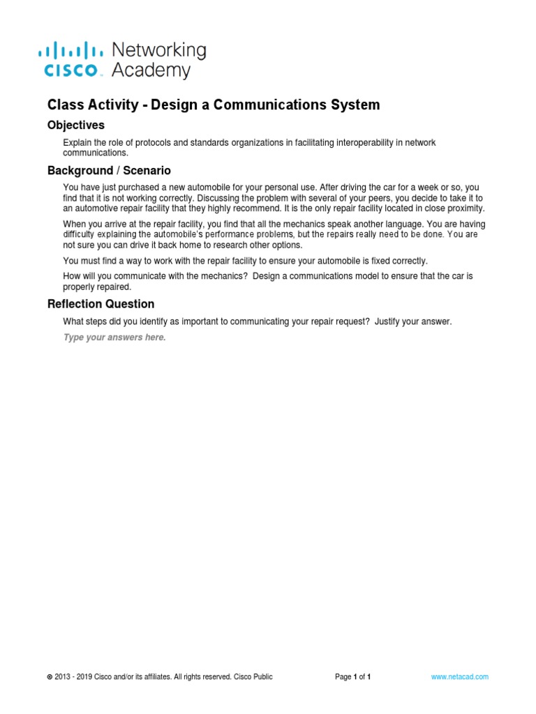 3.0.3 Class Activity - Design A Communications System | PDF