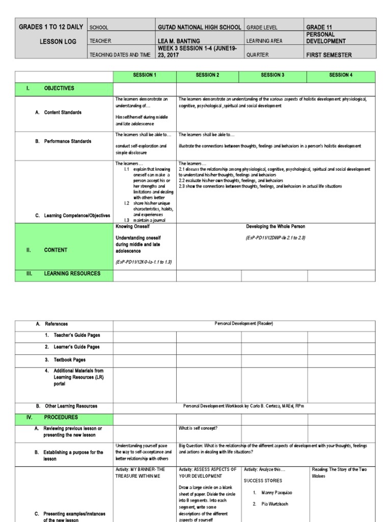 DLL Perdev FS Week3 | PDF | Adolescence | Self