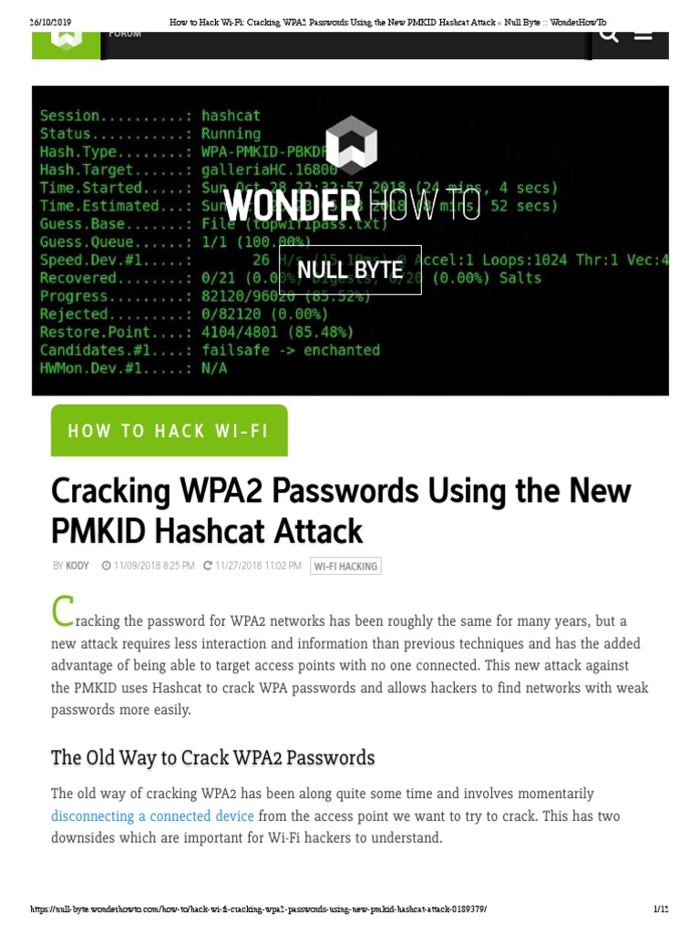 How To Hack Wi-Fi - Cracking WPA2 Passwords Using The New PMKID Hashcat Attack | PDF | Password ...