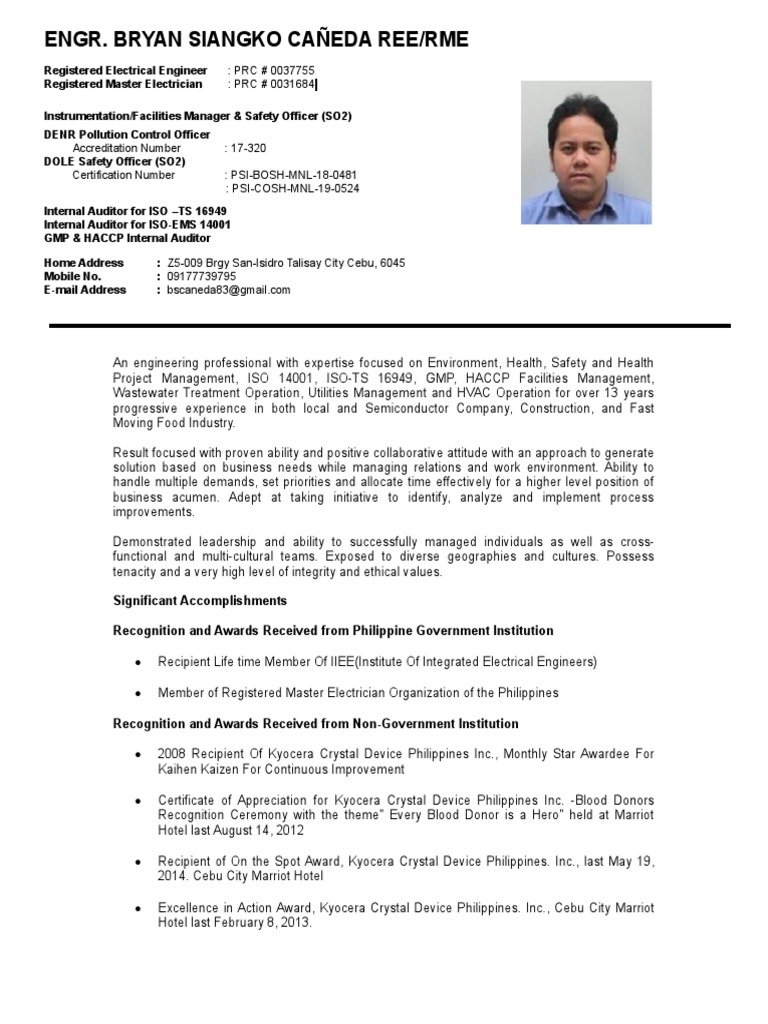 Resume Bryan S. Caneda | PDF | Occupational Safety And Health | Calibration