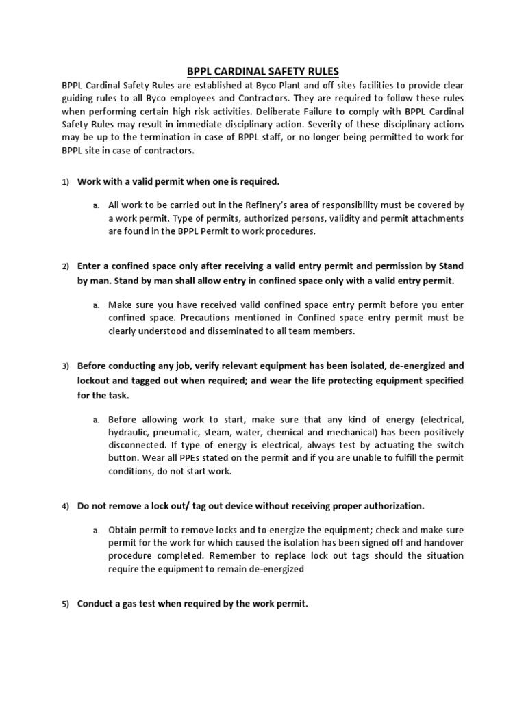 BPPL Cardinal Safety Rules Overview | PDF | Prevention | Safety