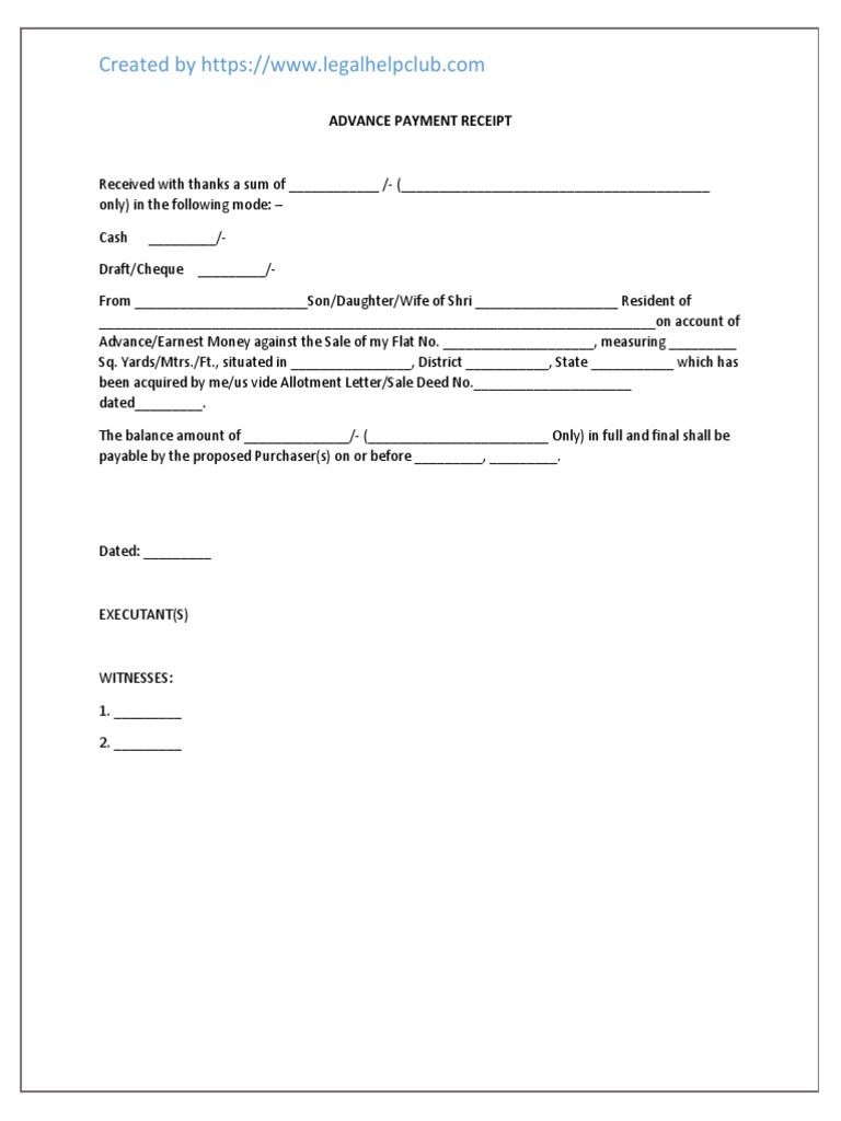 Money Receipt Format For Property Sale | PDF | Finance & Money Management