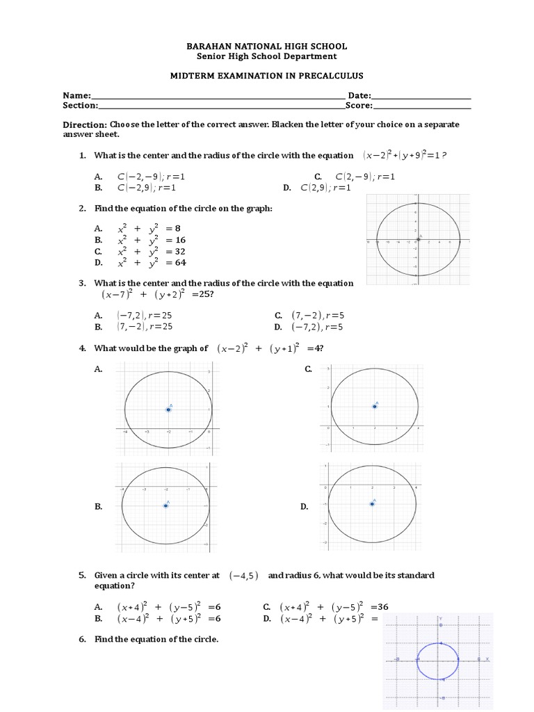 Precalculus Midterm Exam | PDF | Geometric Objects | Manifold