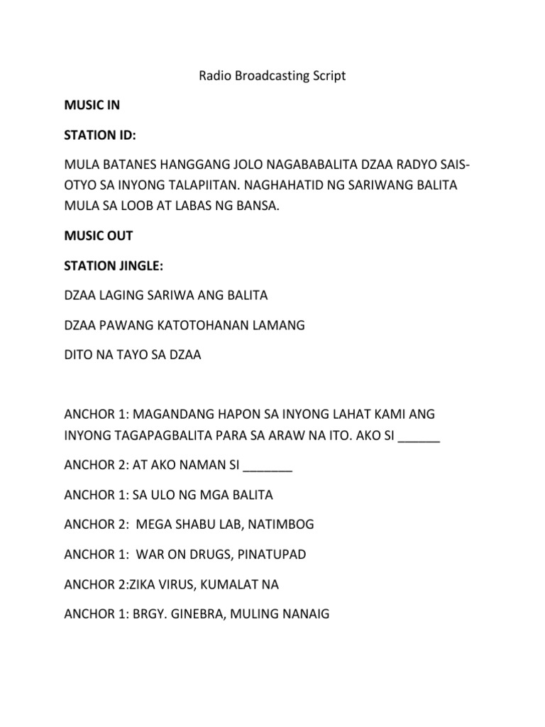 Radio Broadcasting Script | PDF
