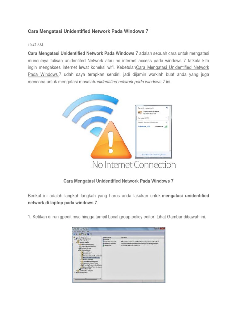 Mengatasi Unidentified Network di Windows 7 | PDF | Komputer