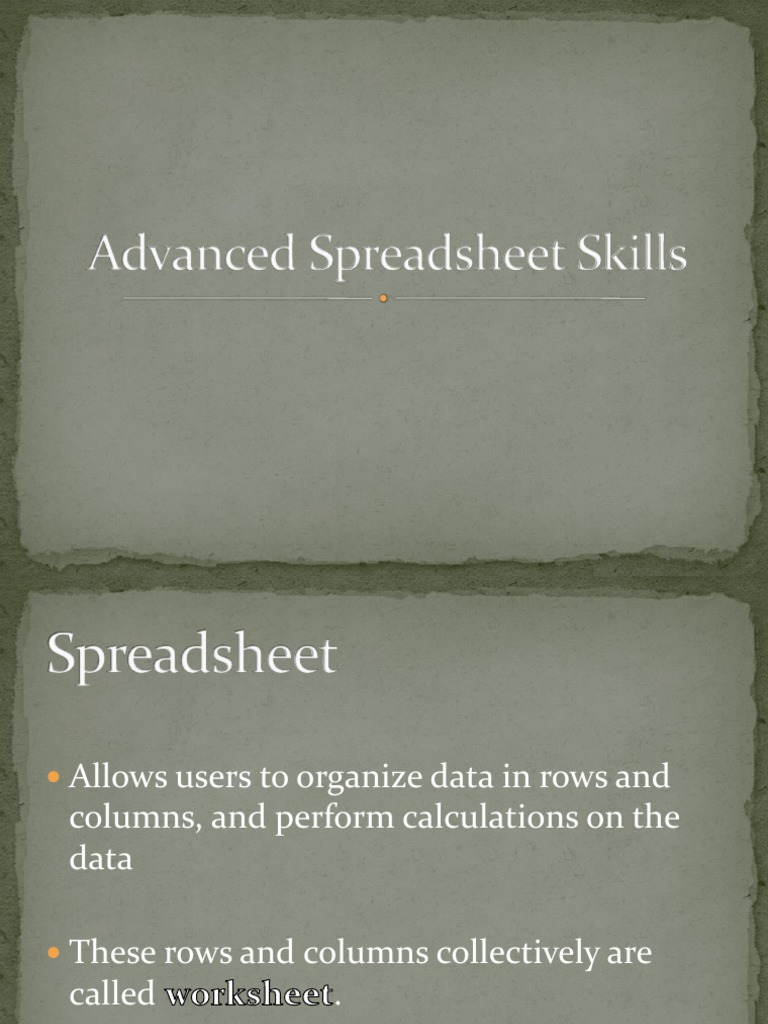 Advanced Spreadsheet Skills Overview | PDF | Spreadsheet | Microsoft Excel