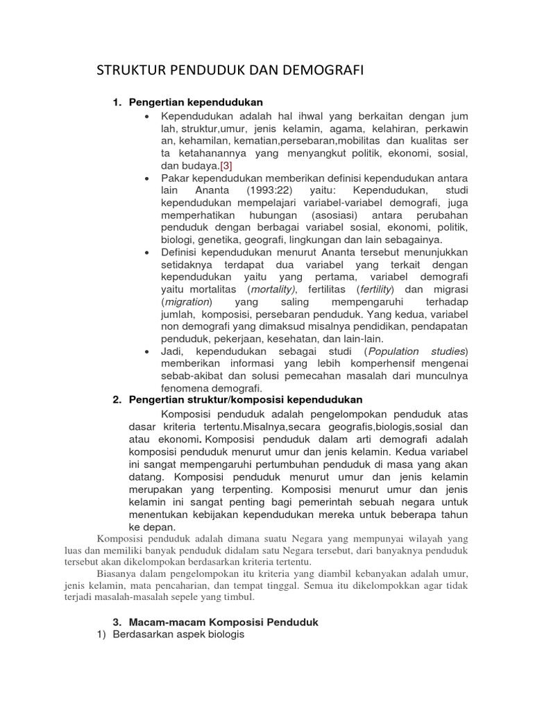 STRUKTUR PENDUDUK DAN DEMOGRAFI Materi Mentah | PDF