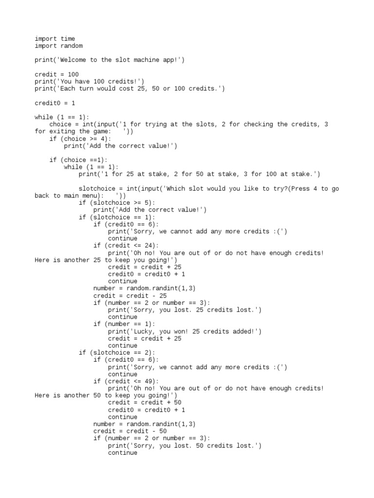 Slot Machine Game in Python | PDF | Computing | Areas Of Computer Science