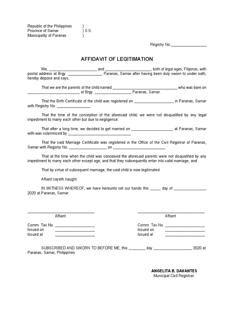 Affidavit of Legitimation | PDF | Affidavit | Government And Personhood