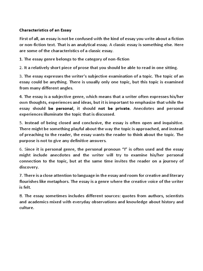 Characteristics of An Essay | PDF | Writers | Essays