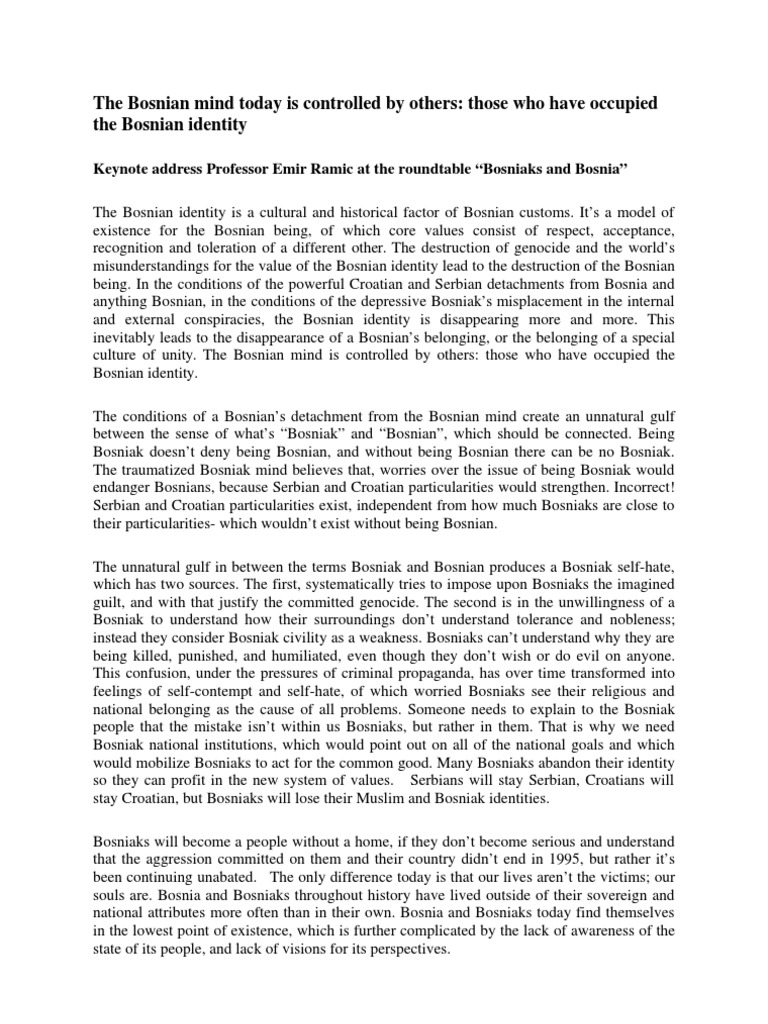 Keynote Address Professor Emir Ramic at The Roundtable "Bosniaks and ...