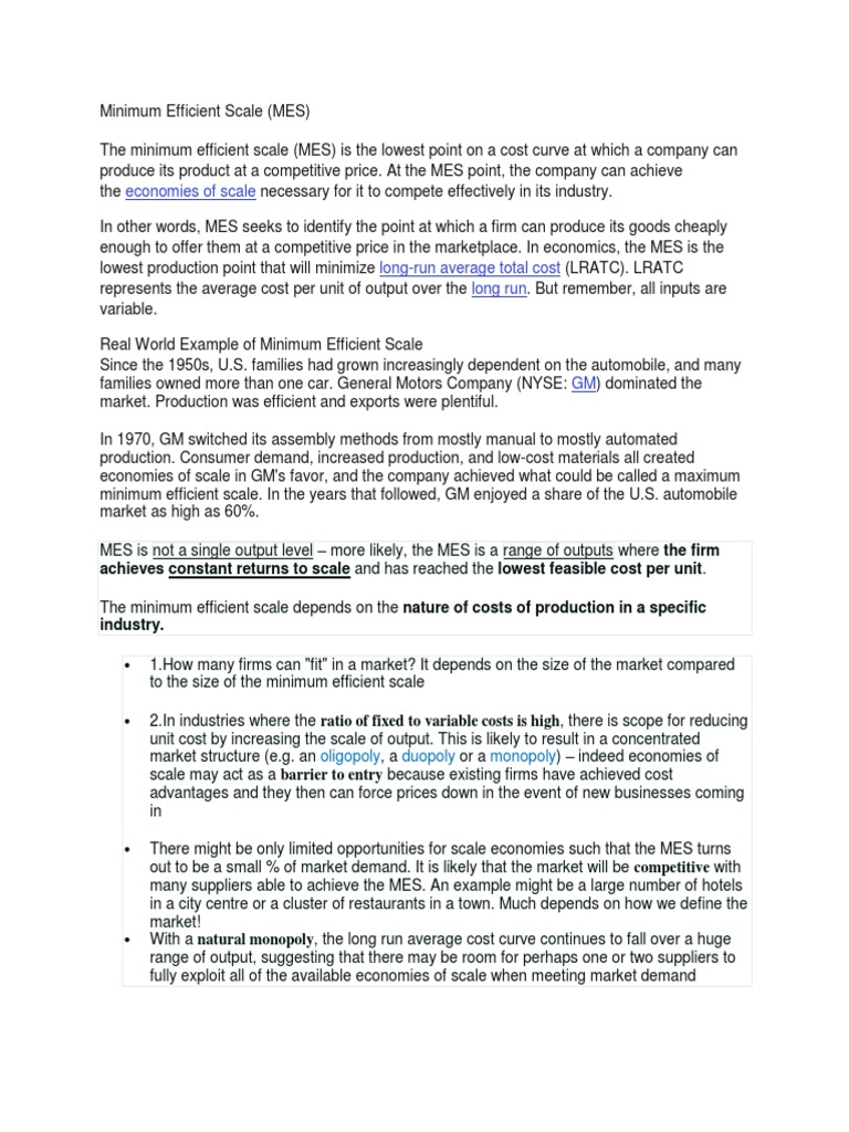 Minimum Efficient Scale | PDF | Average Cost | Economies Of Scale