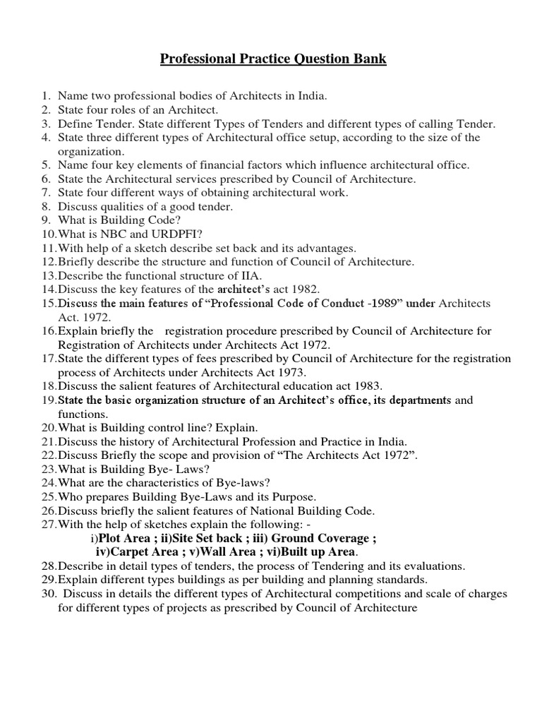 Professional Practice Question Bank for Architects | PDF | Art ...