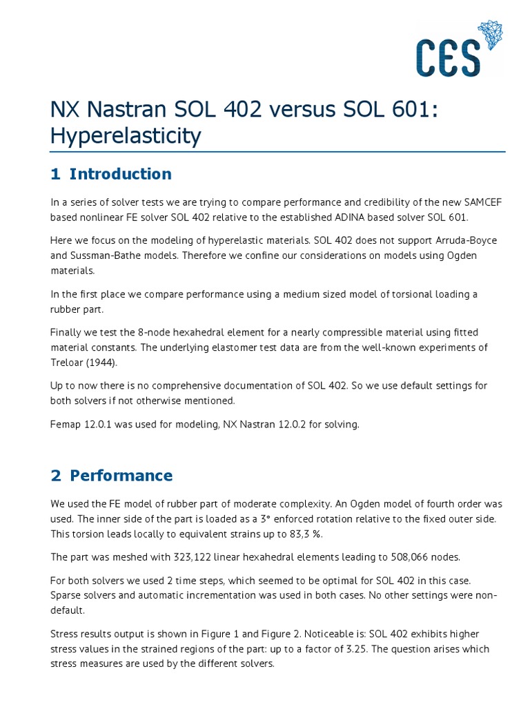 SOL402 Vs SOL601 - Hyperelasticity | PDF | Stress (Mechanics ...