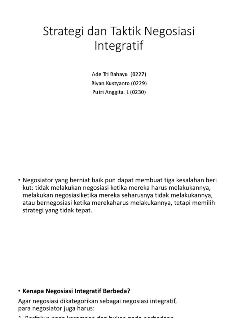 Strategi Dan Taktik Negosiasi Integratif | PDF