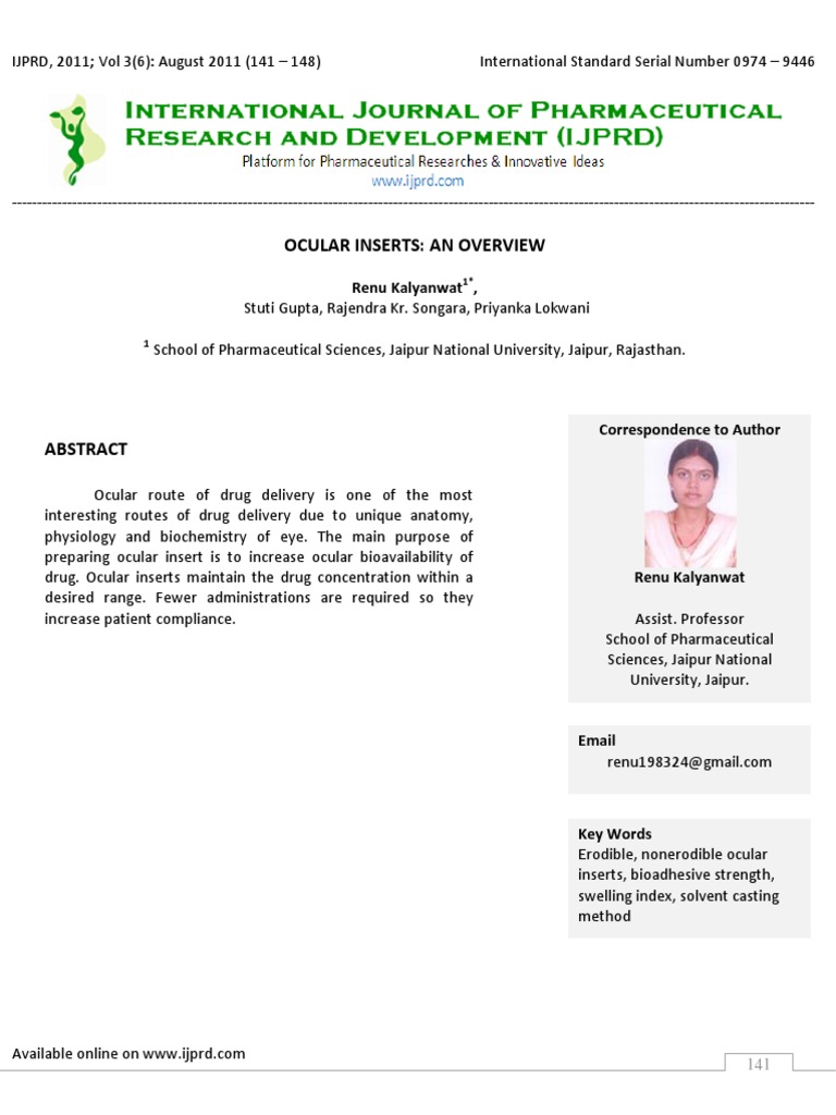 Ocular Inserts An Overview PDF | PDF | Topical Medication | Bioavailability